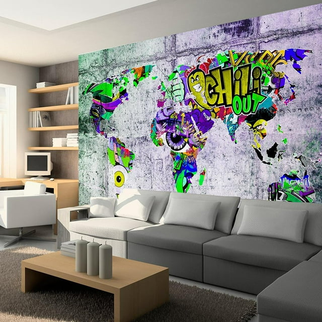 Tiptophomedecor Peel and Stick World Map Wallpaper Wall Mural - Chili ...