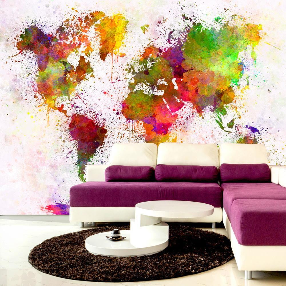 Tiptophomedecor Peel and Stick World Map Wallpaper Wall Mural - Dyed ...