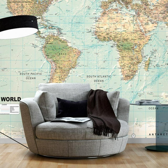 Tiptophomedecor Peel and Stick World Map Wallpaper Wall Mural - Retro ...