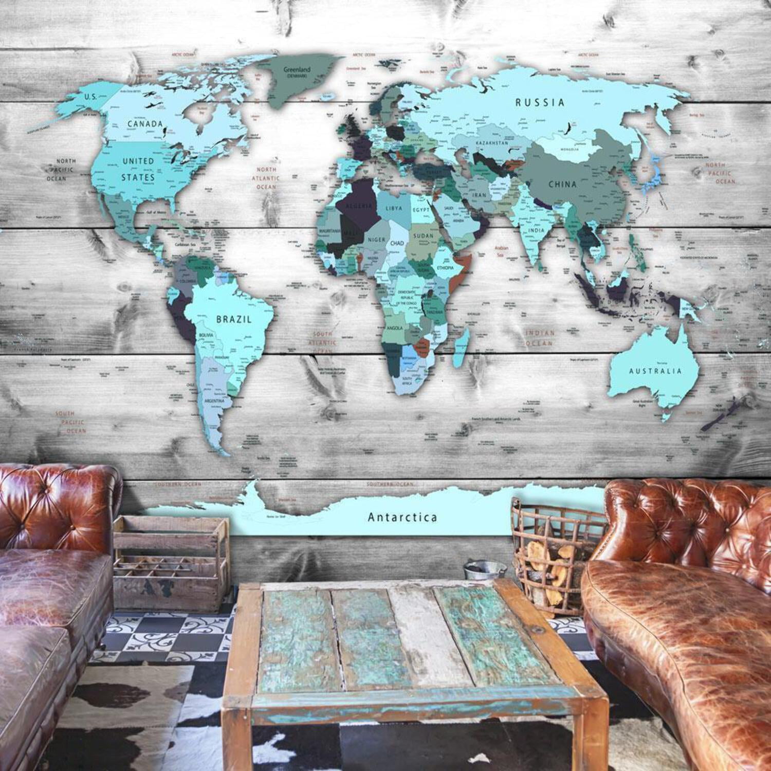 Tiptophomedecor Peel and Stick World Map Wallpaper Wall Mural - World ...
