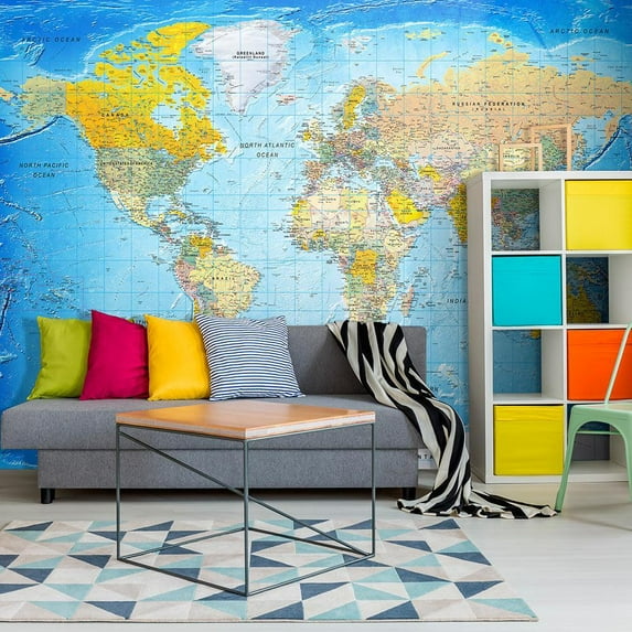 Tiptophomedecor Peel and Stick World Map Wallpaper Wall Mural - World ...