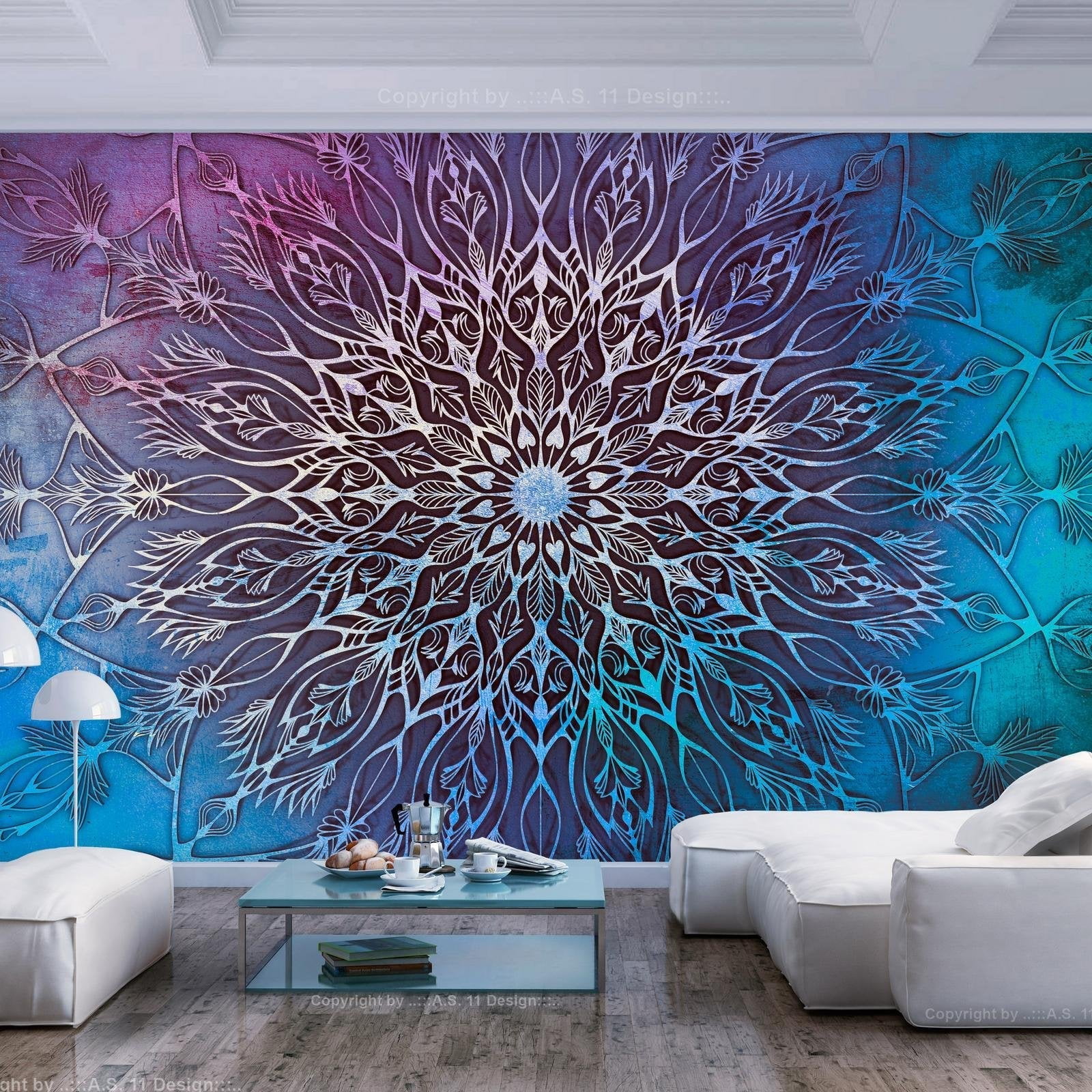 Tiptophomedecor Peel and Stick Zen Wallpaper Wall Mural - Blue Batik ...