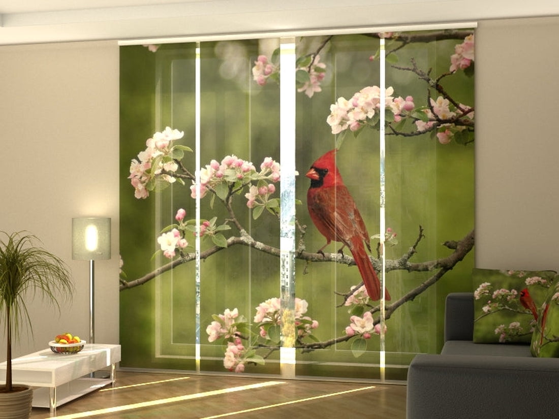 Tiptophomedecor Set of 4 Panel Blinds Bird Cardinal on a Spring Twig ...