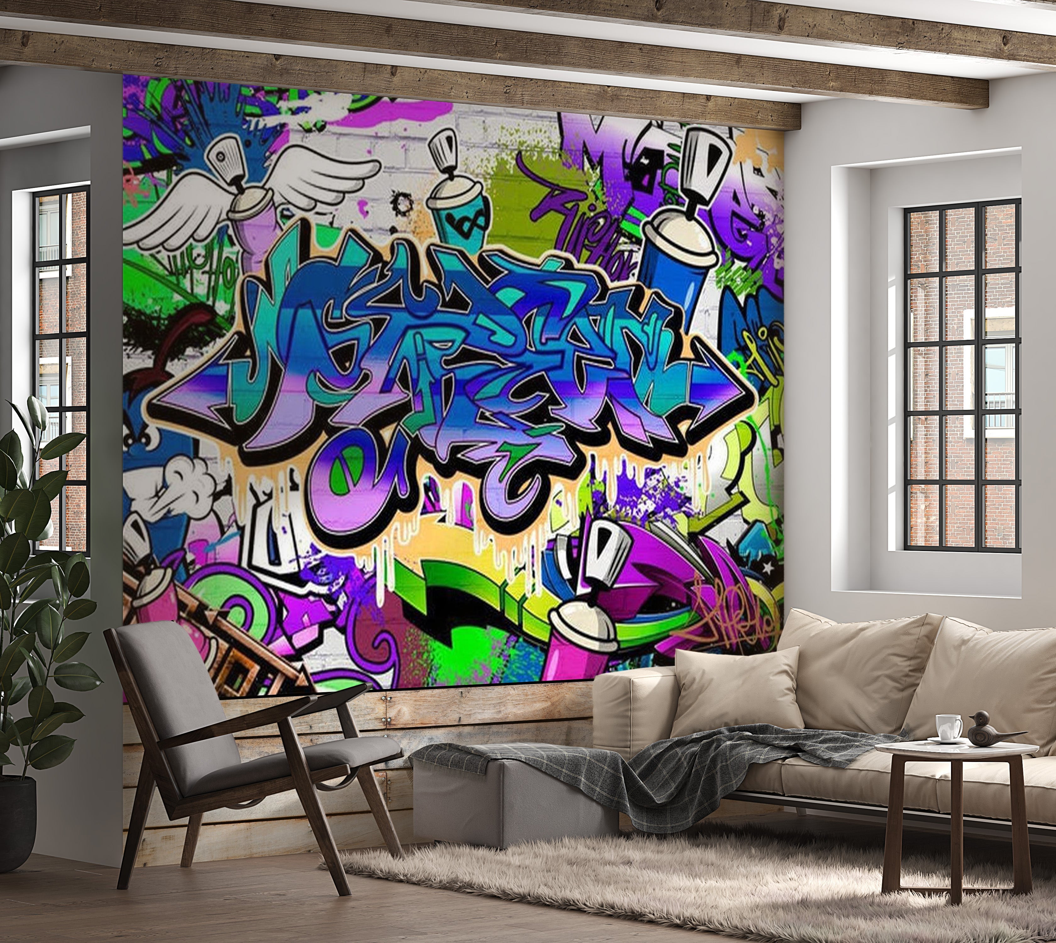 Tiptophomedecor Street Art Wallpaper Wall Mural - Graffiti In Violet ...