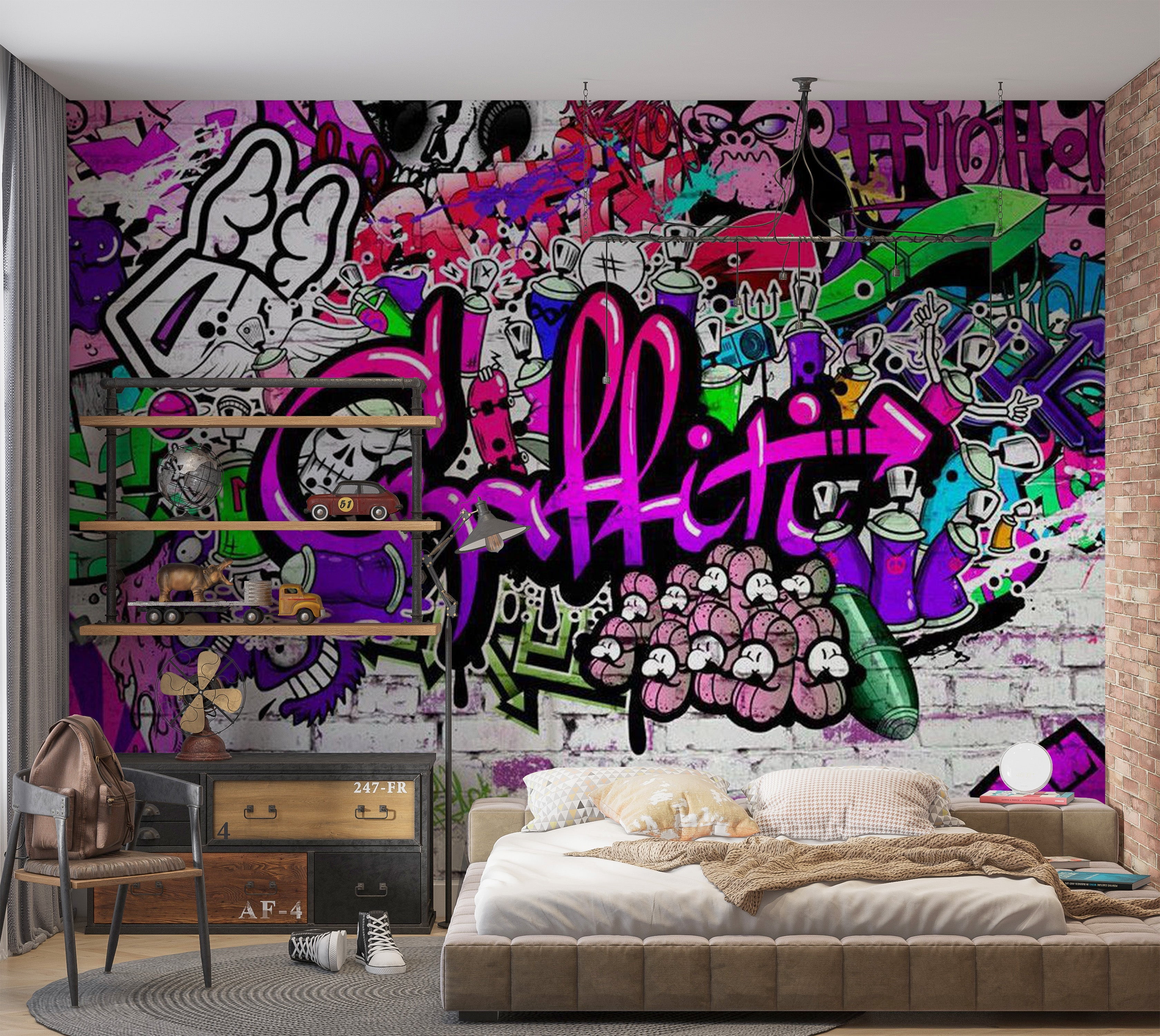 Tiptophomedecor Street Art Wallpaper Wall Mural - Purple Graffiti ...