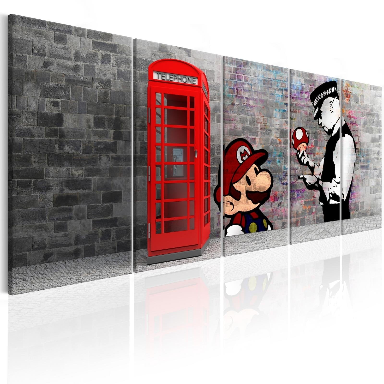 Tiptophomedecor Stretched Canvas Street Art - Banksy: Mario And Police ...