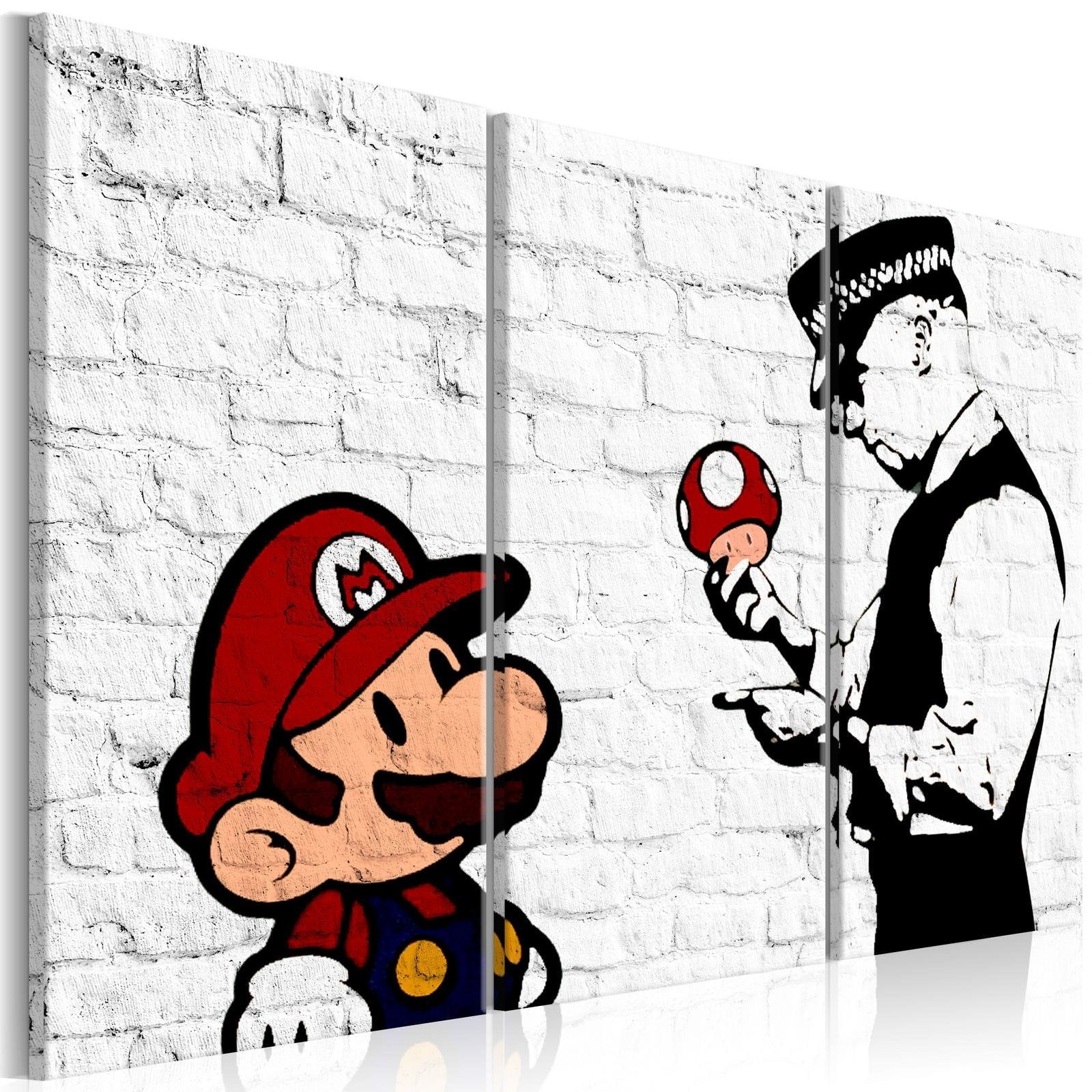 Tiptophomedecor Stretched Canvas Street Art - Banksy: Mario And Police ...