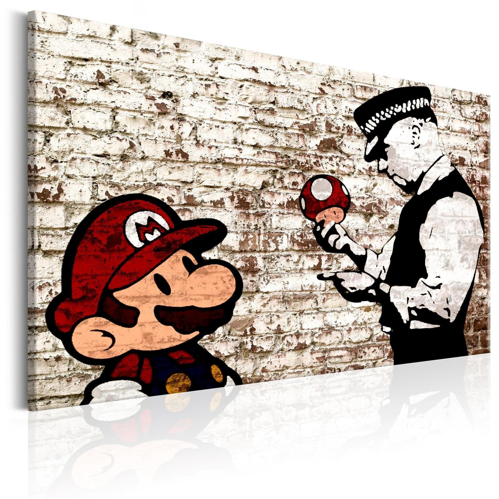 Tiptophomedecor Stretched Canvas Street Art - Banksy: Mario And Police ...