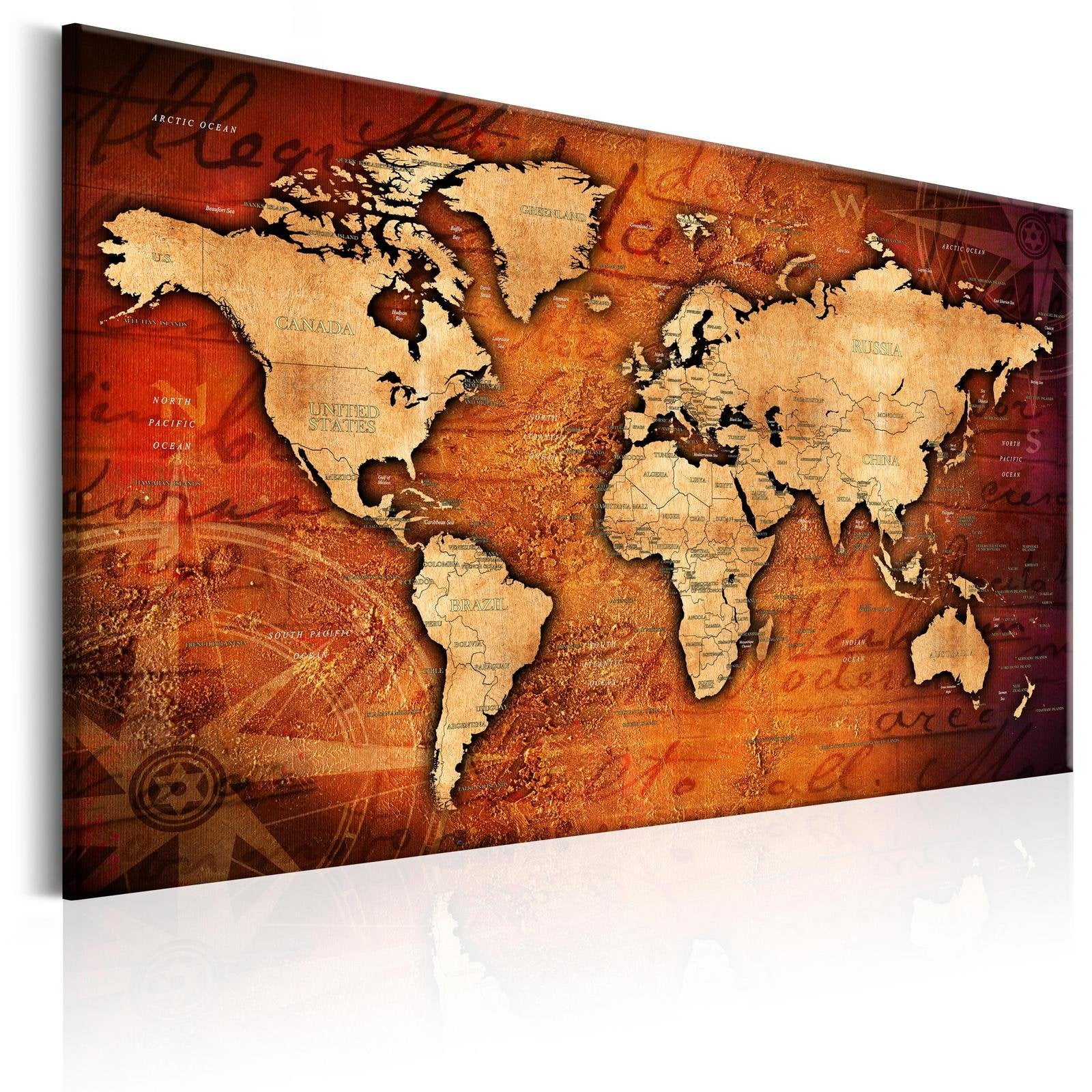 Tiptophomedecor Stretched Canvas World Map Art - Amber World ...
