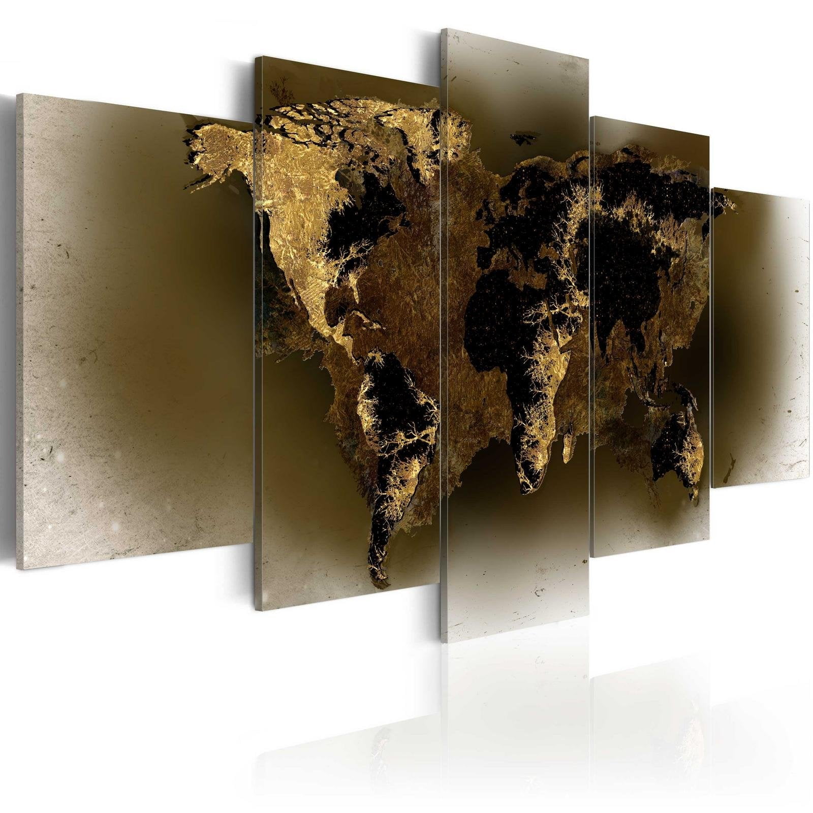 Tiptophomedecor Stretched Canvas World Map Art - Brass Continents ...