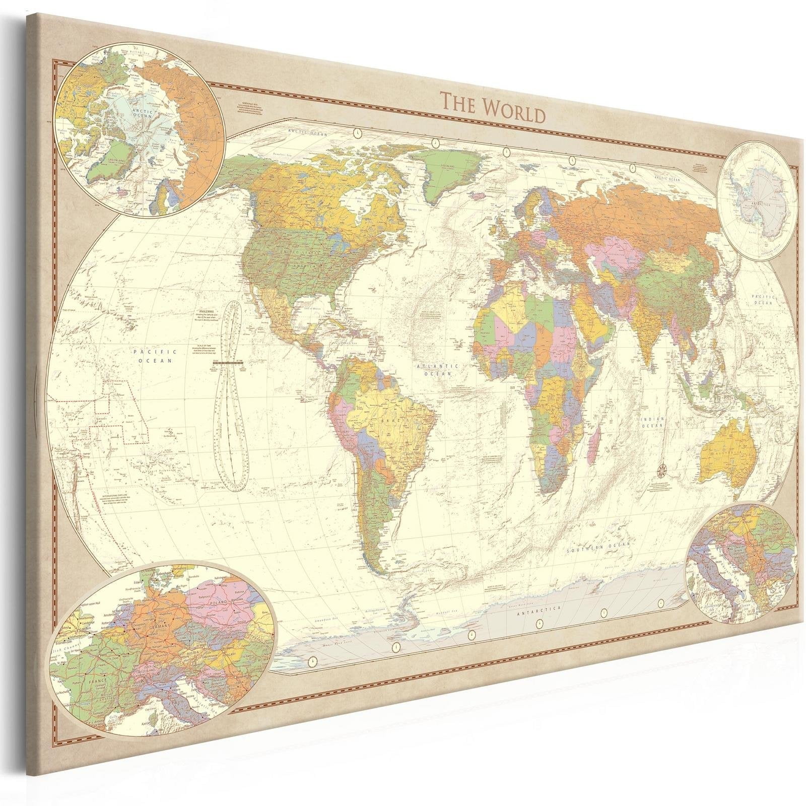 Tiptophomedecor Stretched Canvas World Map Art - Cream World Map ...
