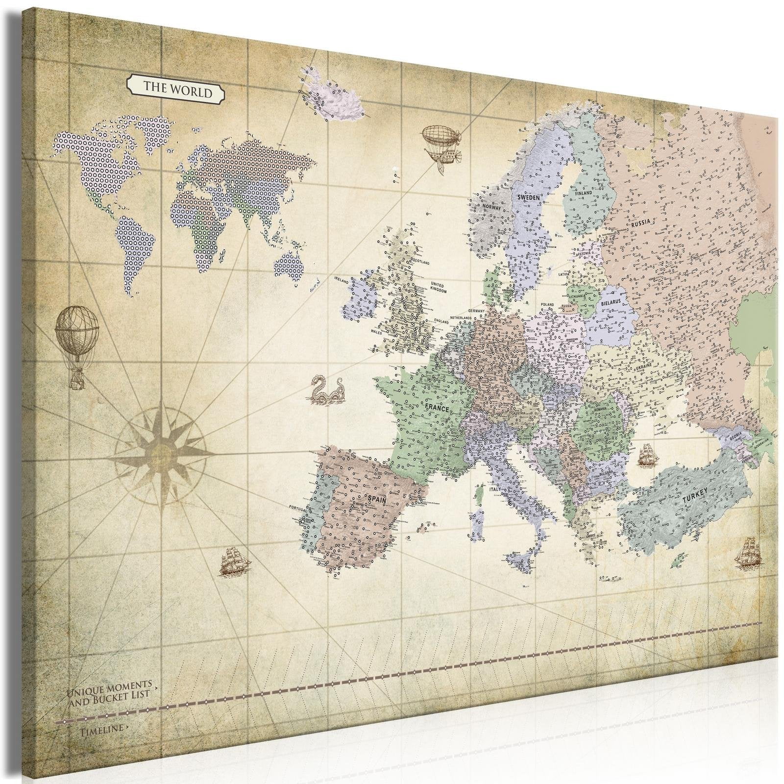Tiptophomedecor Stretched Canvas World Map Art - Map of Europe Wide ...