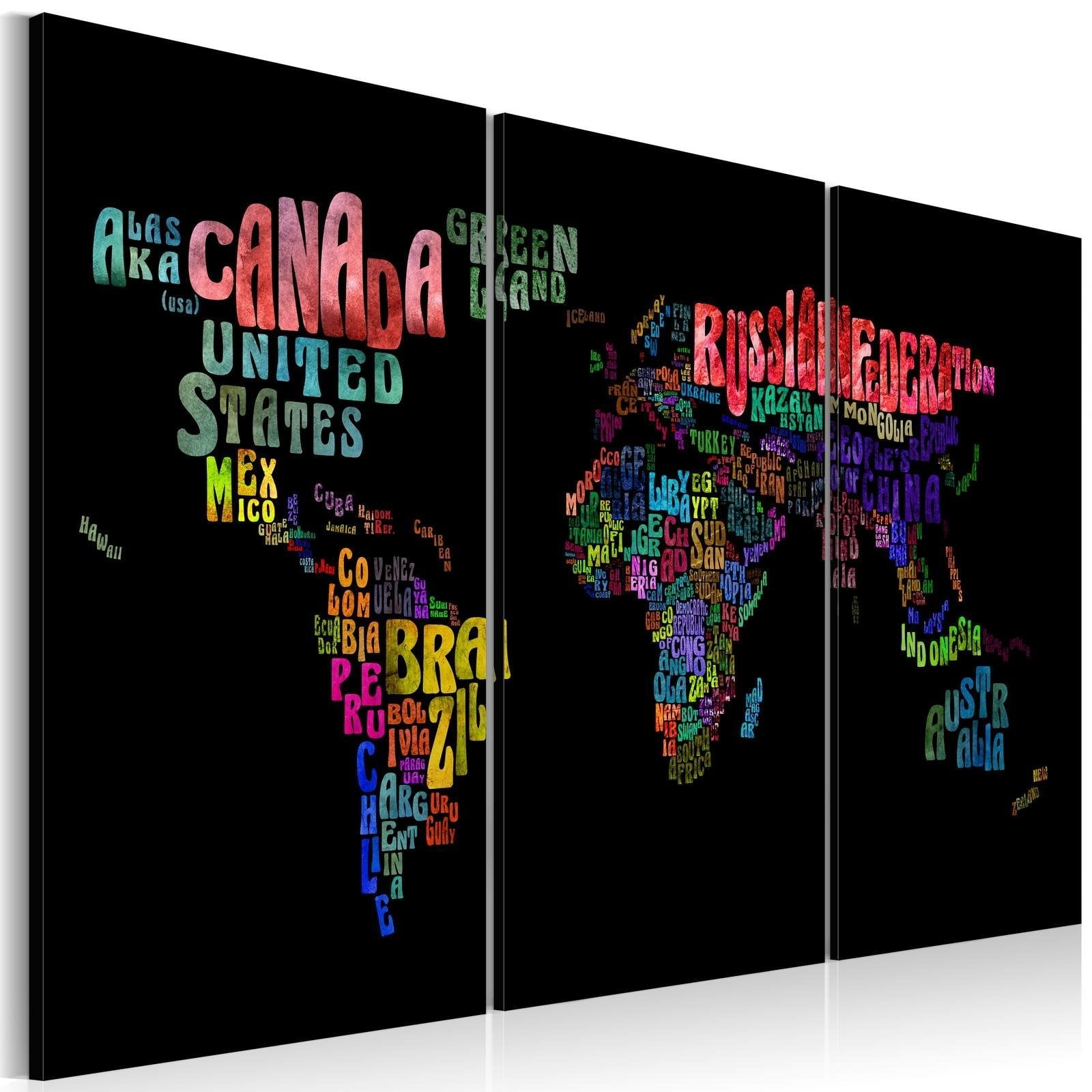 Tiptophomedecor Stretched Canvas World Map Art - Names Of Countries 3 ...