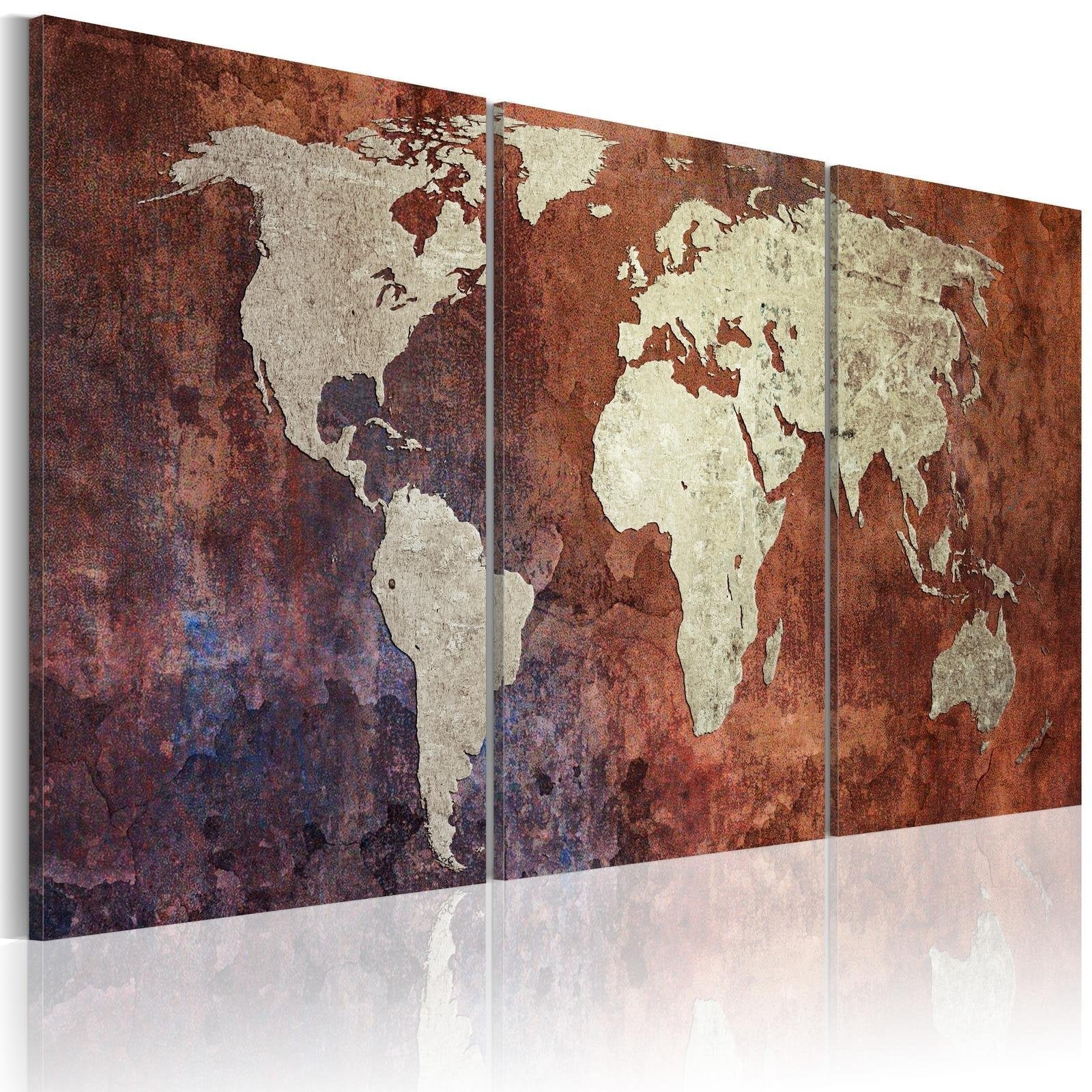 Tiptophomedecor Stretched Canvas World Map Art - Steel Continents ...