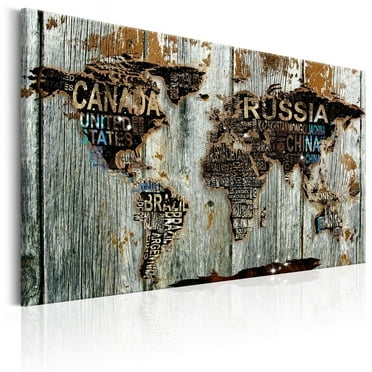 Tiptophomedecor Stretched Canvas World Map Art - Black And White Map ...