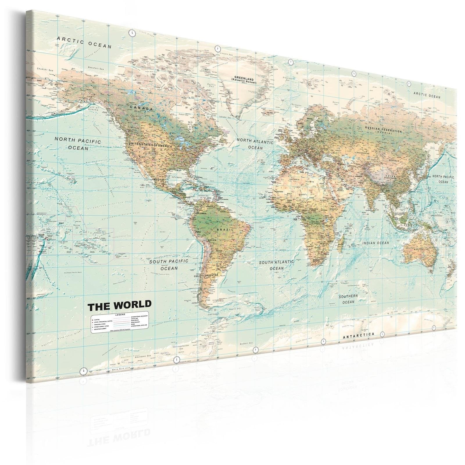 Tiptophomedecor Stretched Canvas World Map Art - World Map: Beautiful ...