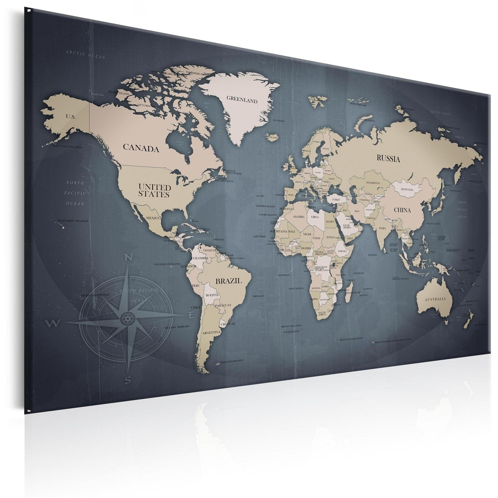 Tiptophomedecor Stretched Canvas World Map Art - World Map: Shades Of ...