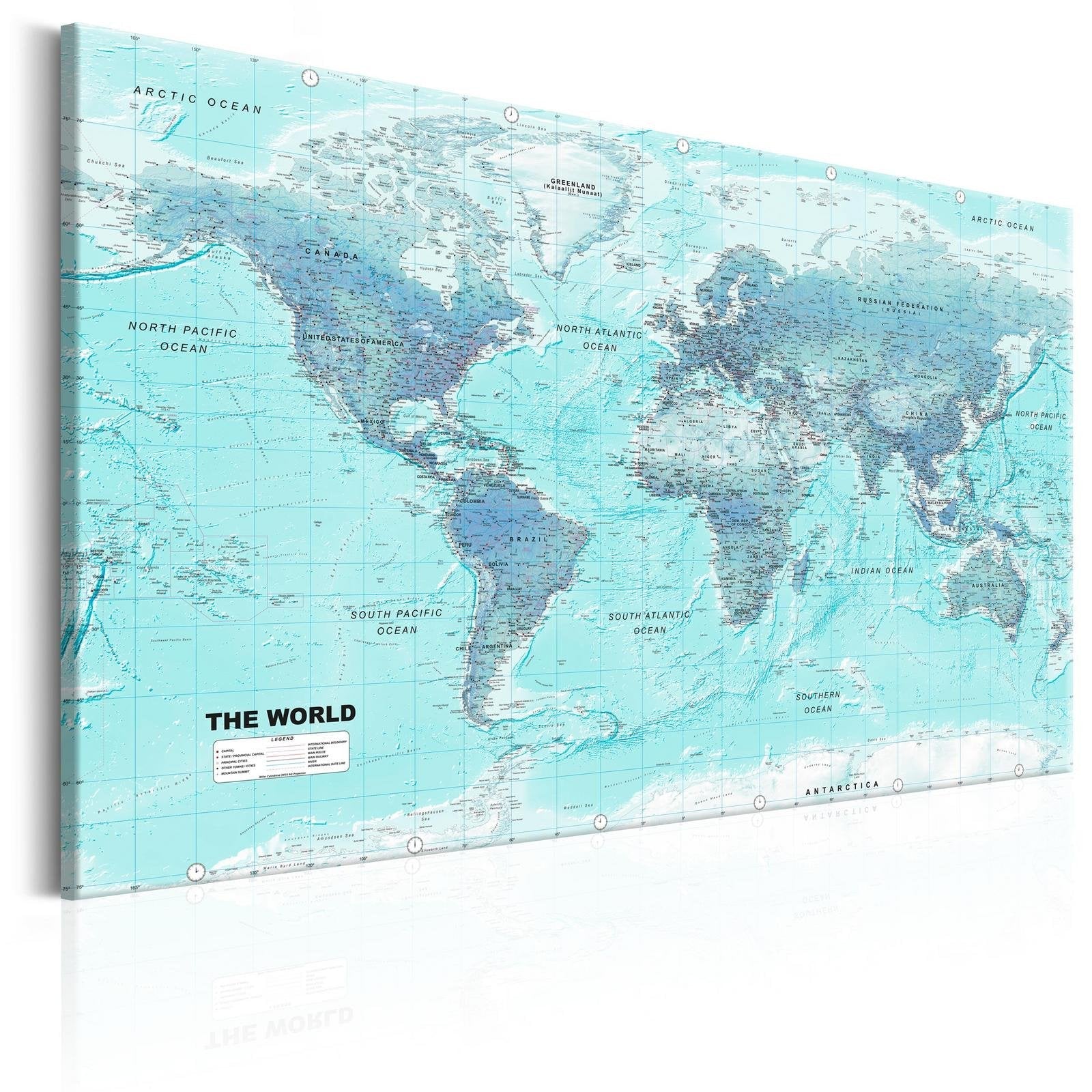 Tiptophomedecor Stretched Canvas World Map Art - World Map: Sky Blue ...
