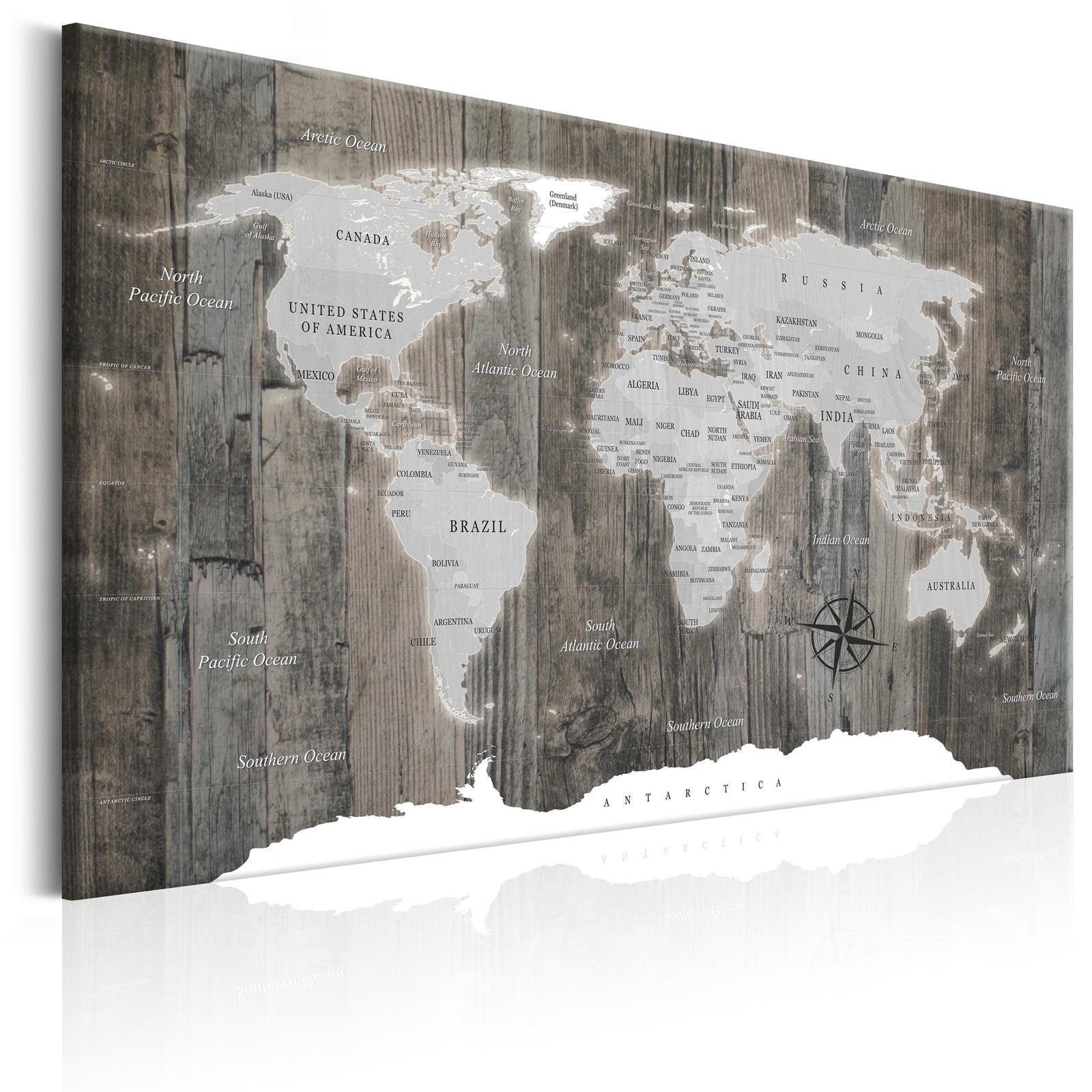 Tiptophomedecor Stretched Canvas World Map Art - World Map: Wooden ...