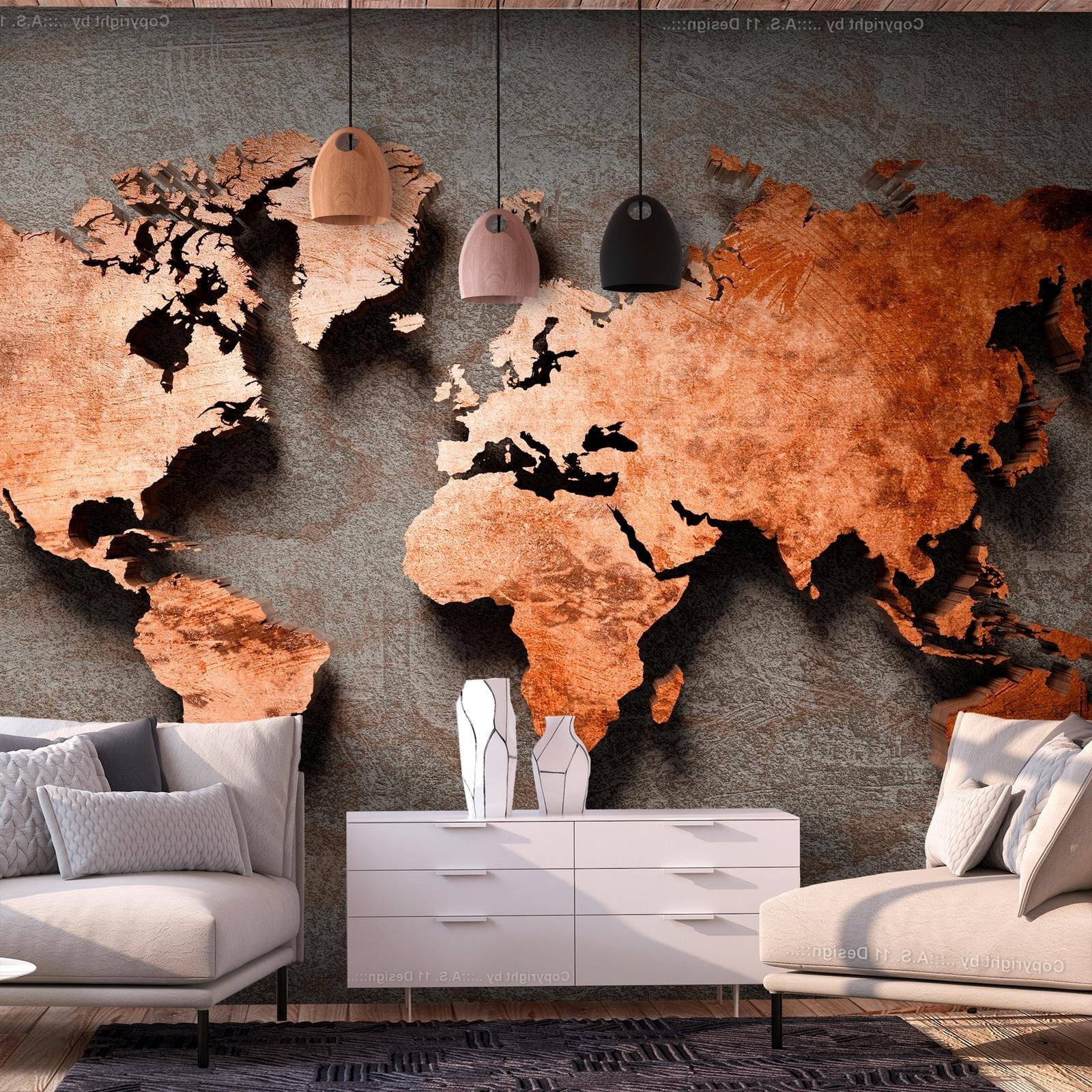 Tiptophomedecor World Map Wallpaper Wall Mural - Copper Map - Walmart.com