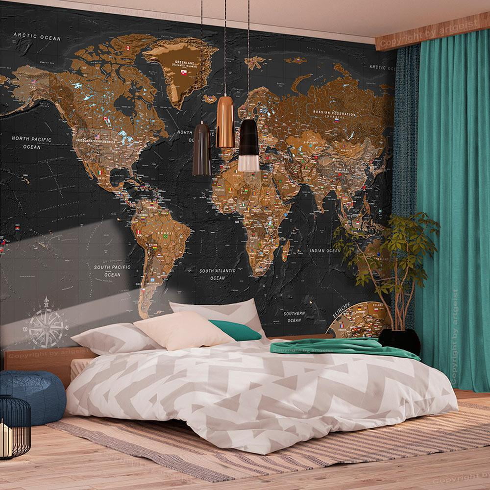 Tiptophomedecor World Map Wallpaper Wall Mural - Geographic Elevation ...