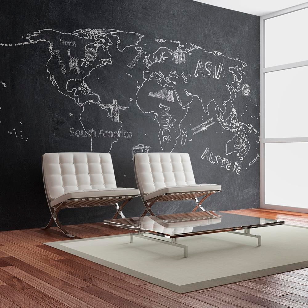 Tiptophomedecor World Map Wallpaper Wall Mural - Map In Doodle Style ...