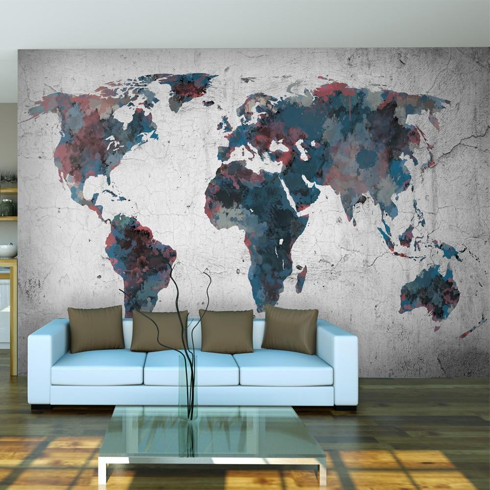 Tiptophomedecor World Map Wallpaper Wall Mural - Map On Concrete Wall ...