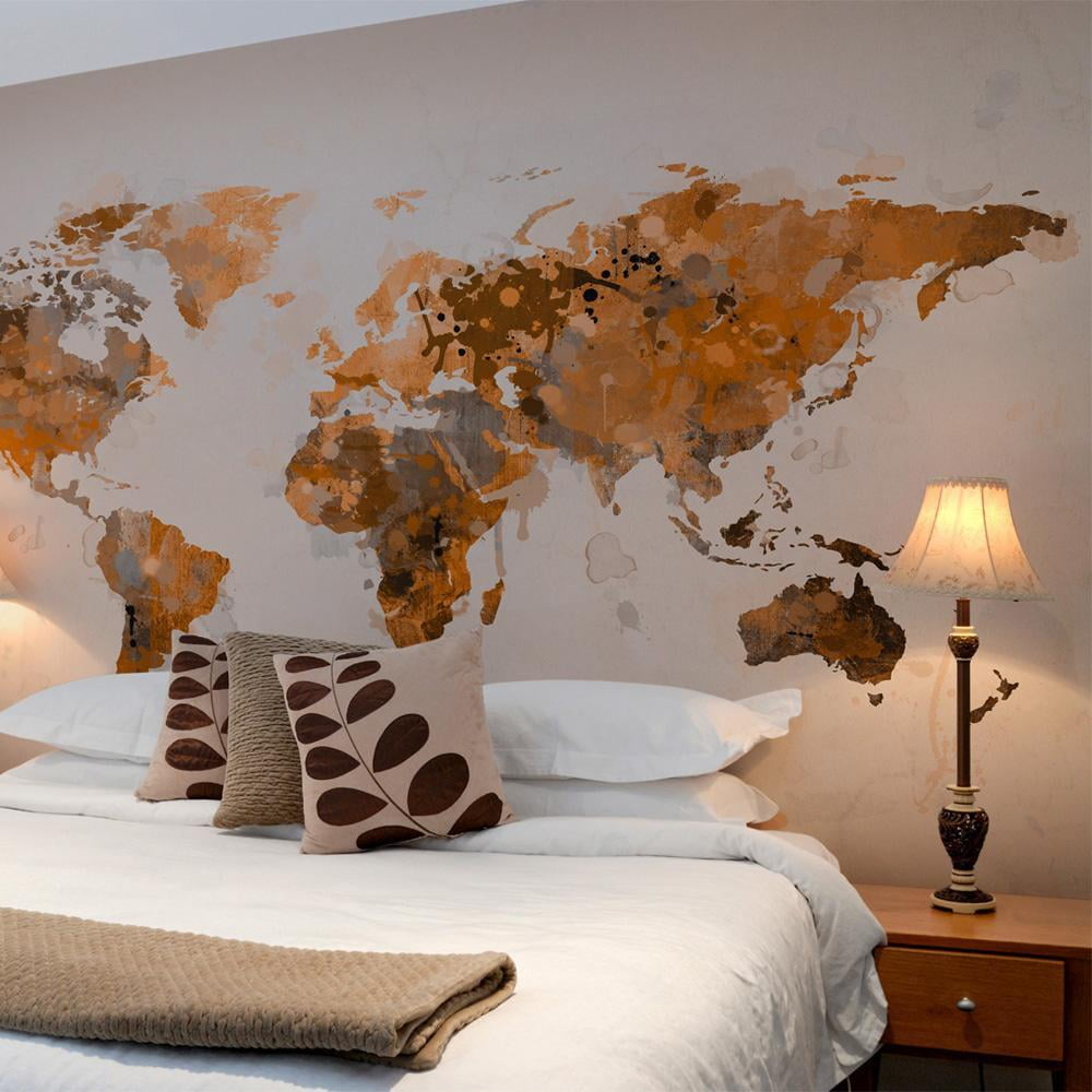 Tiptophomedecor World Map Wallpaper Wall Mural - World In Brown Shades ...