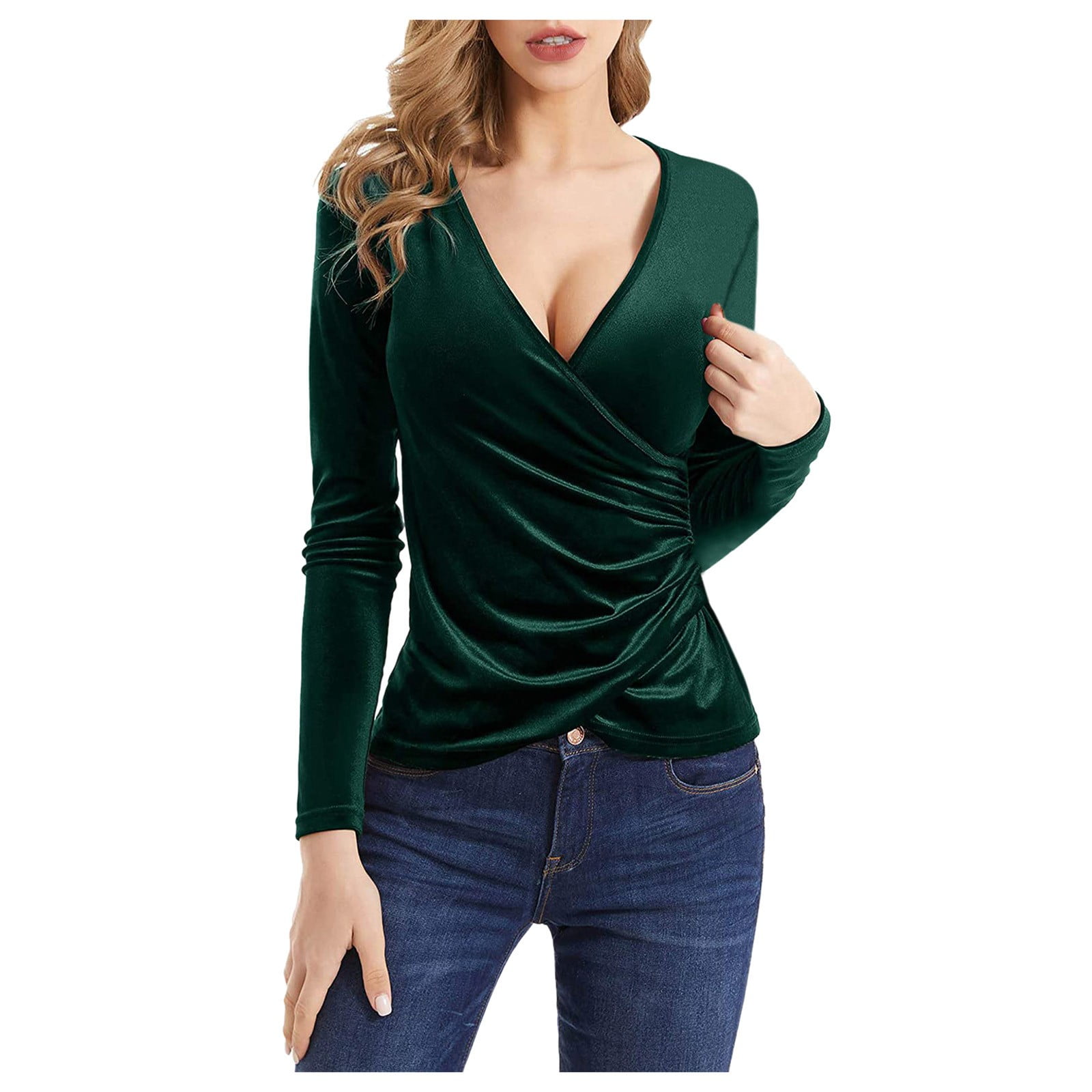 Tiqkatyck Women Summer Tops Clearance Womens Deep V Neck Long Sleeve