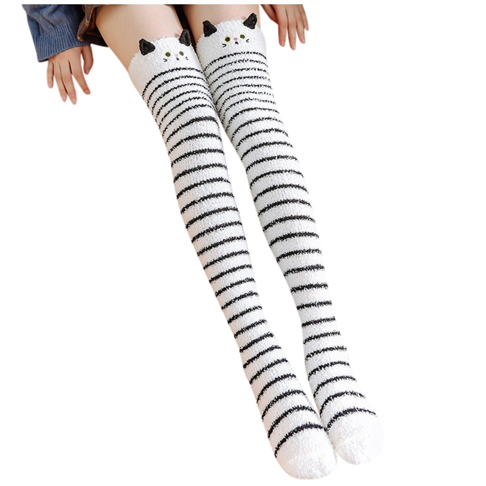 Tiqkatyck Thigh High Stockings Womwn Coral Fleece Socks Over The Knee ...