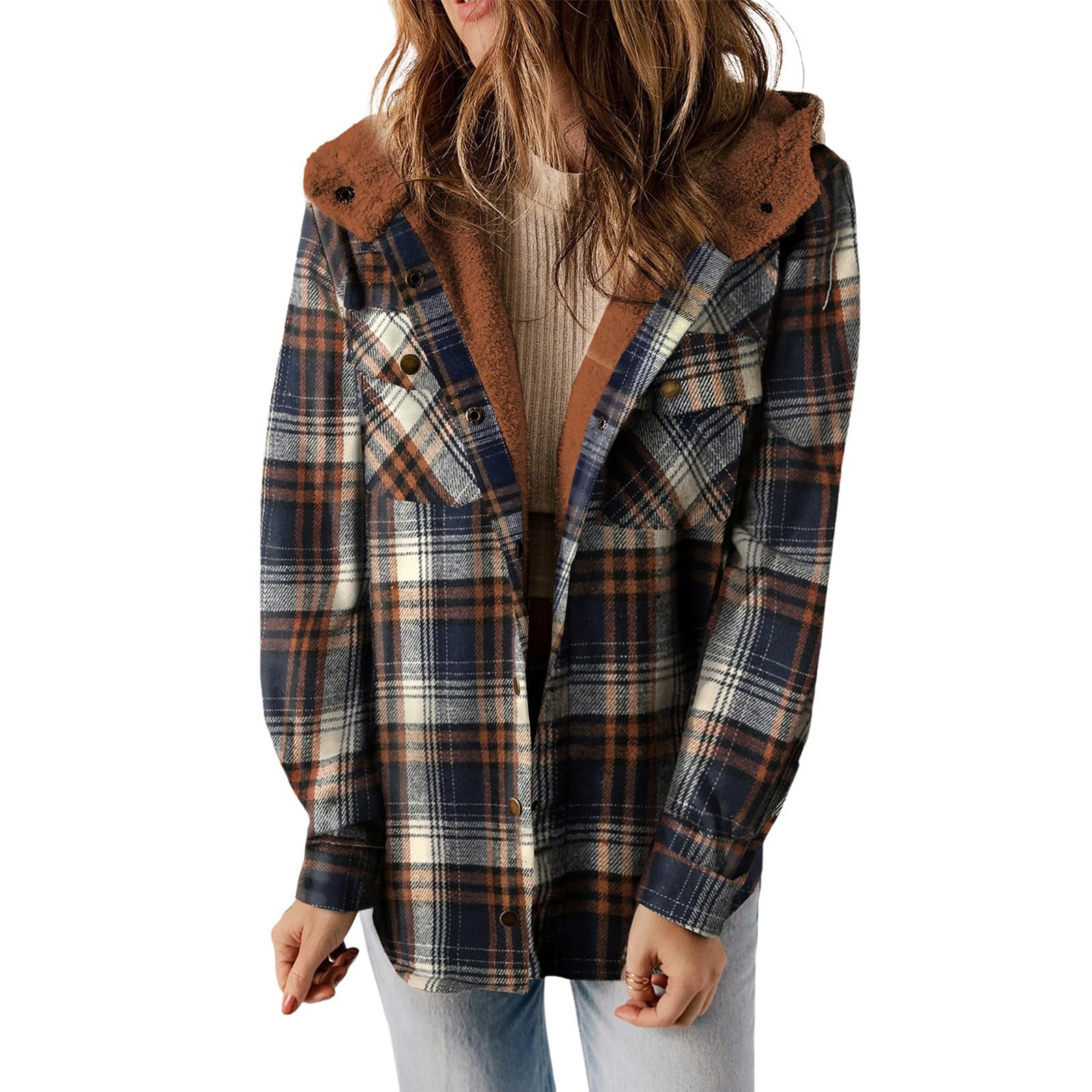 Tiqkatyck Womens Fashion Shacket Casual Long Sleeve Plaid Jacket with ...
