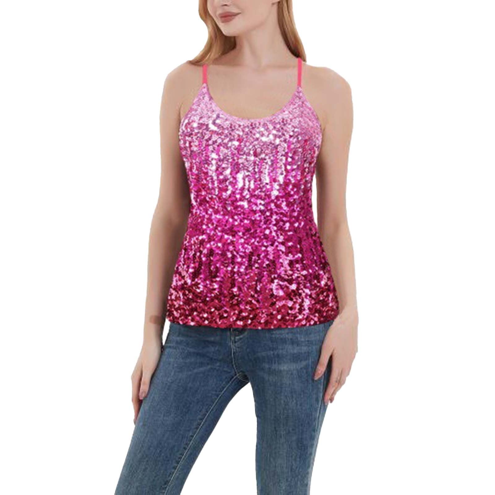 Tiqkatyck Womens Sequin Tops Women's New Sequined Top Shiny Vest Slim Fit Versatile Camisole ...