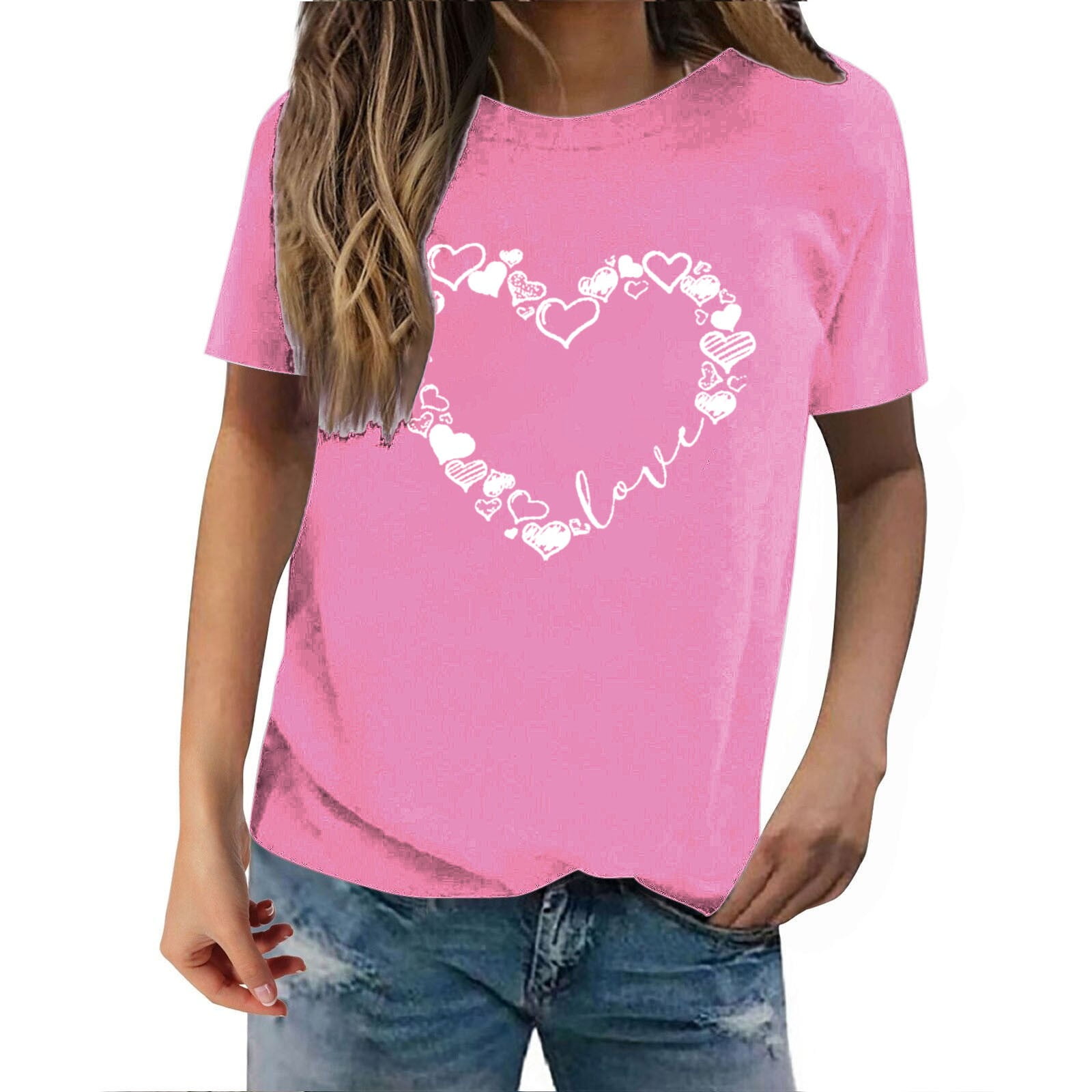 Tiqkatyck Womens Tops Clearance, Valentine's Day Love Heart Shirt Casual T Shirt Crew Neck Shirt ...