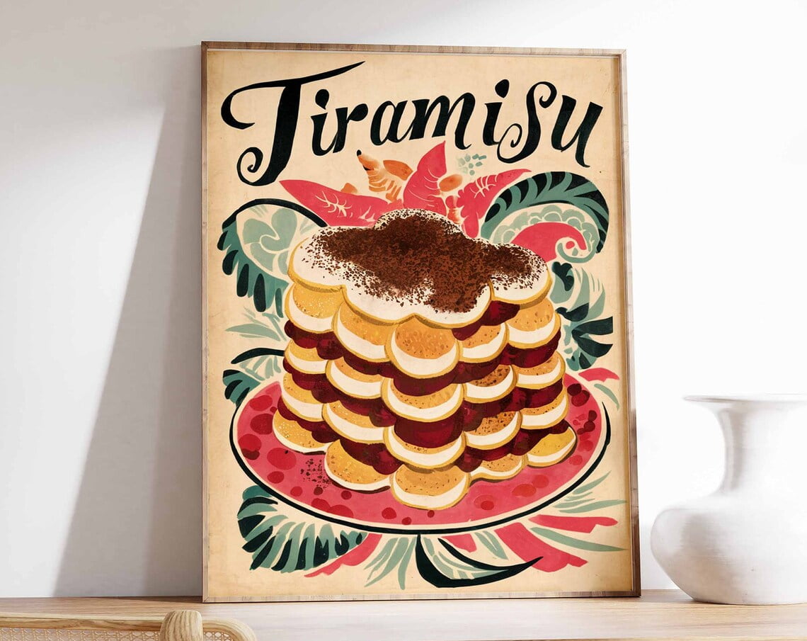 Tiramisu Poster, Italian Dessert Art, Italian Food Poster, Kitchen ...