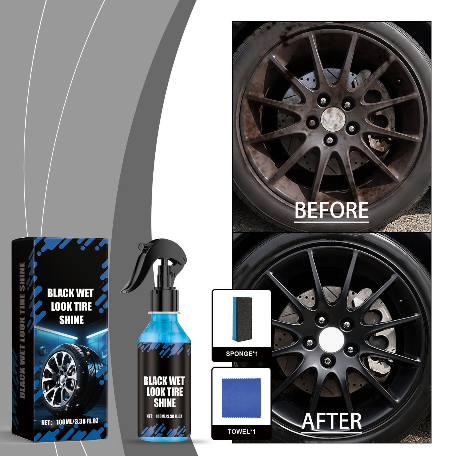 Tire Gloss Spray 100ml | Wet Look High Gloss Tire Shine | Ceramic Technology for Rubber Care ...