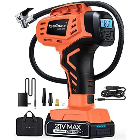 Tire Inflator Air Compressor, 21V Cordless Car Tire Pump with ...