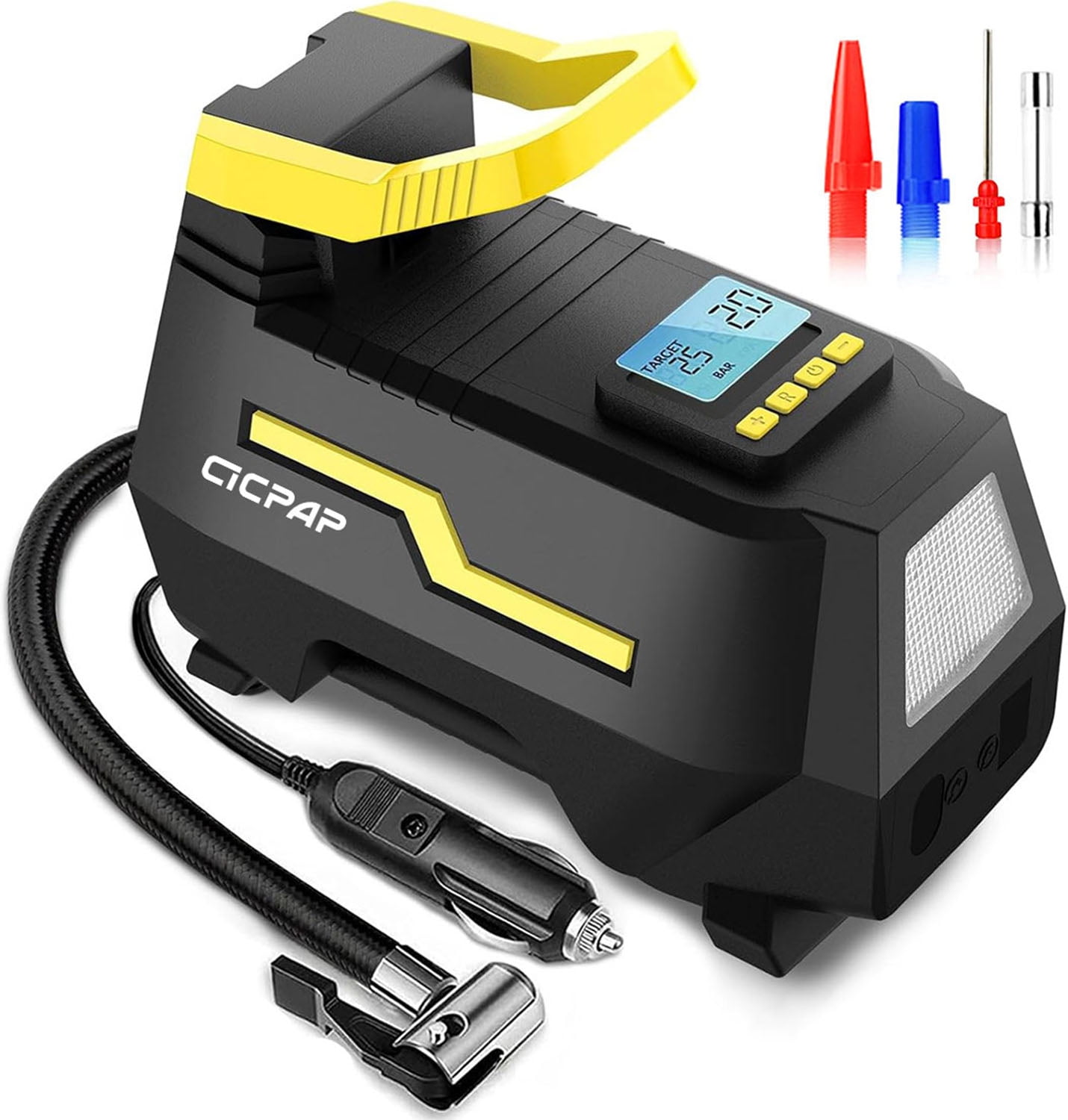 CICPAP Tire Inflator - Portable 12V DC Air Compressor, 150PSI Gauge ...