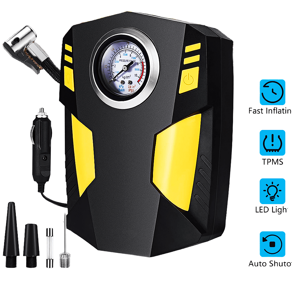 Tire Inflator,Kepeak Portable Air Compressor with 3 Nozzle Adaptors and ...