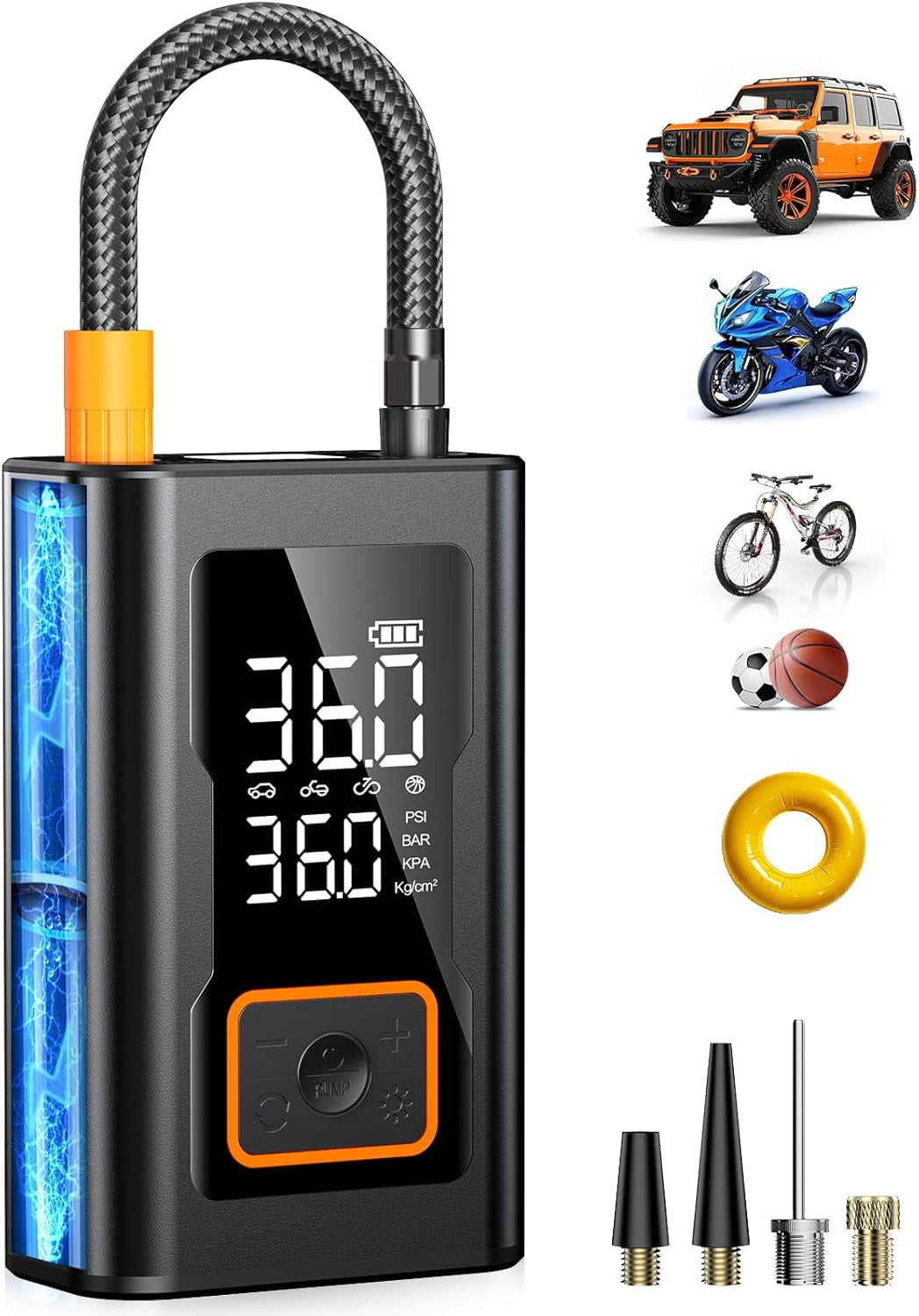 Tire Inflator Portable Air Compressor,150 PSI Bike Tire Pump - Compact ...