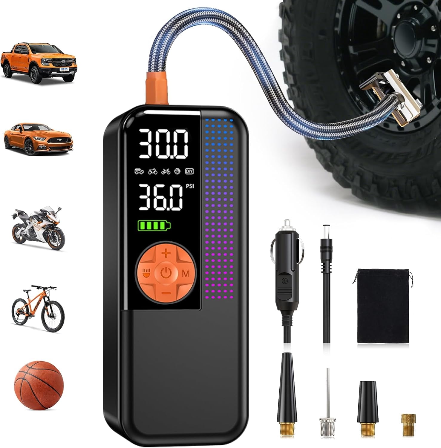 Tire Inflator Portable Air Compressor,150 PSI Cordless Air Pump, 12V DC ...