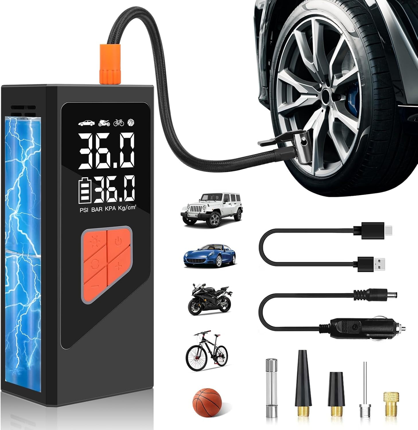 Tire Inflator Portable Air Compressor, 150 PSI Cordless Electric ...