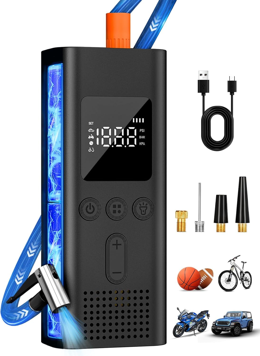 Tire Inflator Portable Air Compressor, 150 PSI Fast Inflation Cordless ...