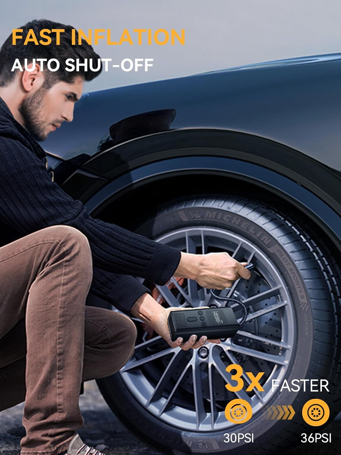 Tire Inflator Portable Air Compressor, 150 PSI Fast Inflation Cordless Air Pump with LED Light ...