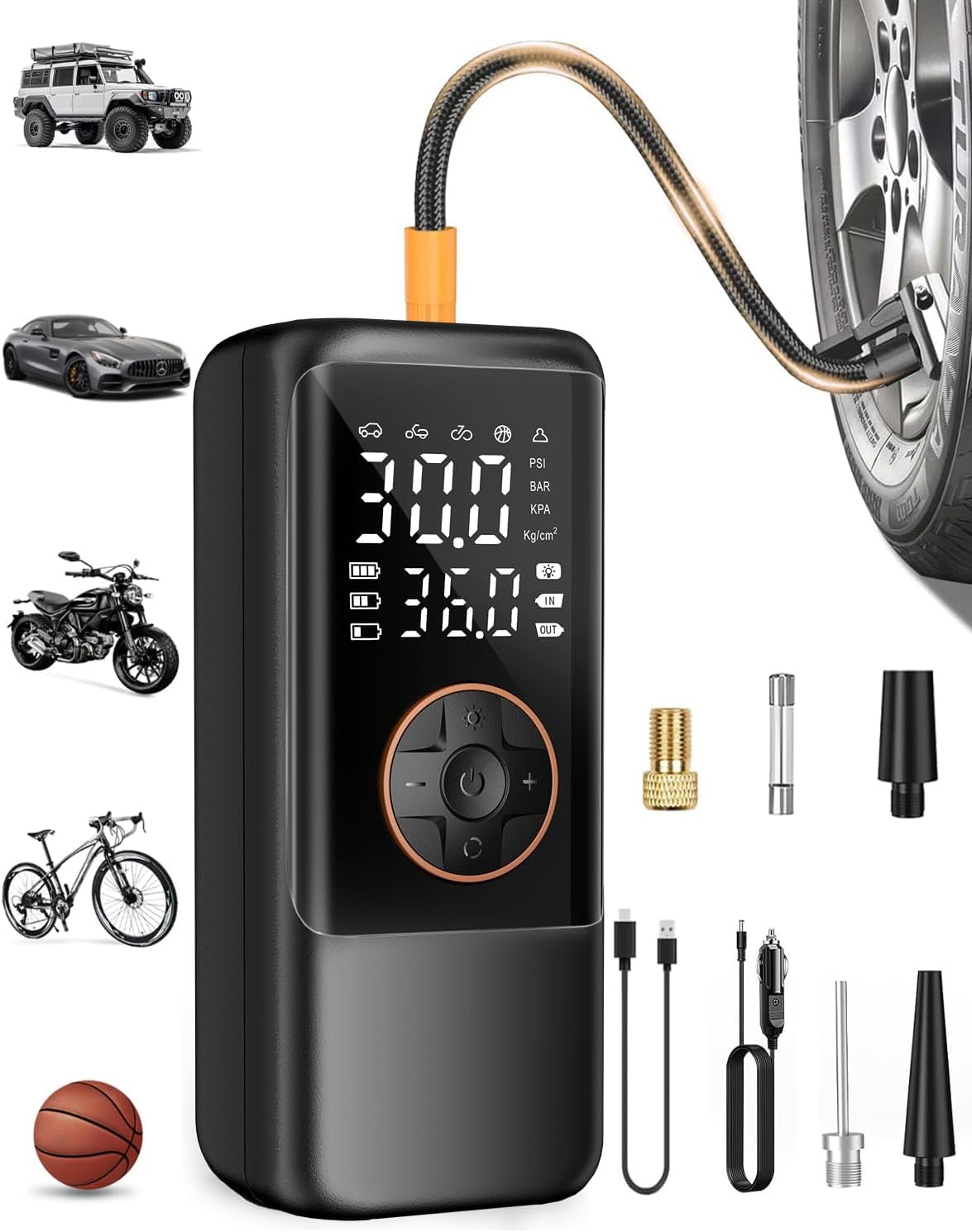 Tire Inflator Portable Air Compressor, 150PSI Air Compressor for Car ...