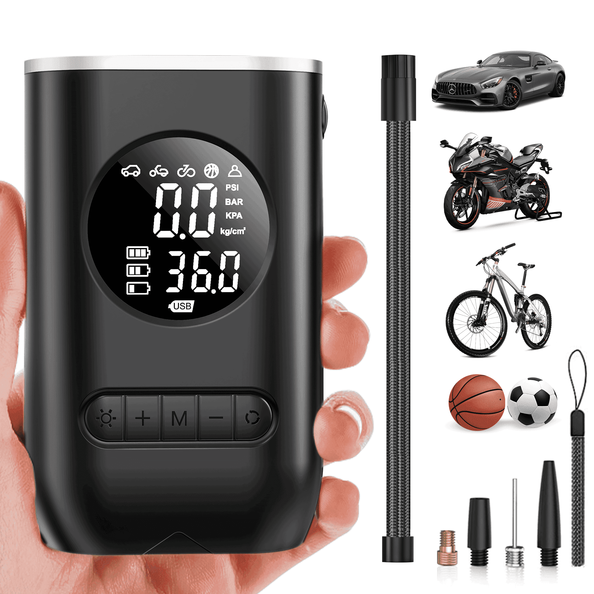 iFanze Portable Tire Inflator, 150PSI Cordless Air Pump, USB ...