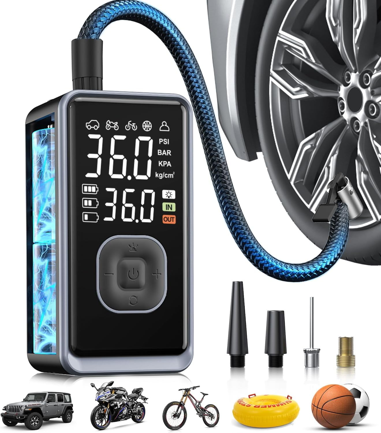 Tire Inflator Portable Air Compressor, 150PSI Cordless Mini Air Pump ...