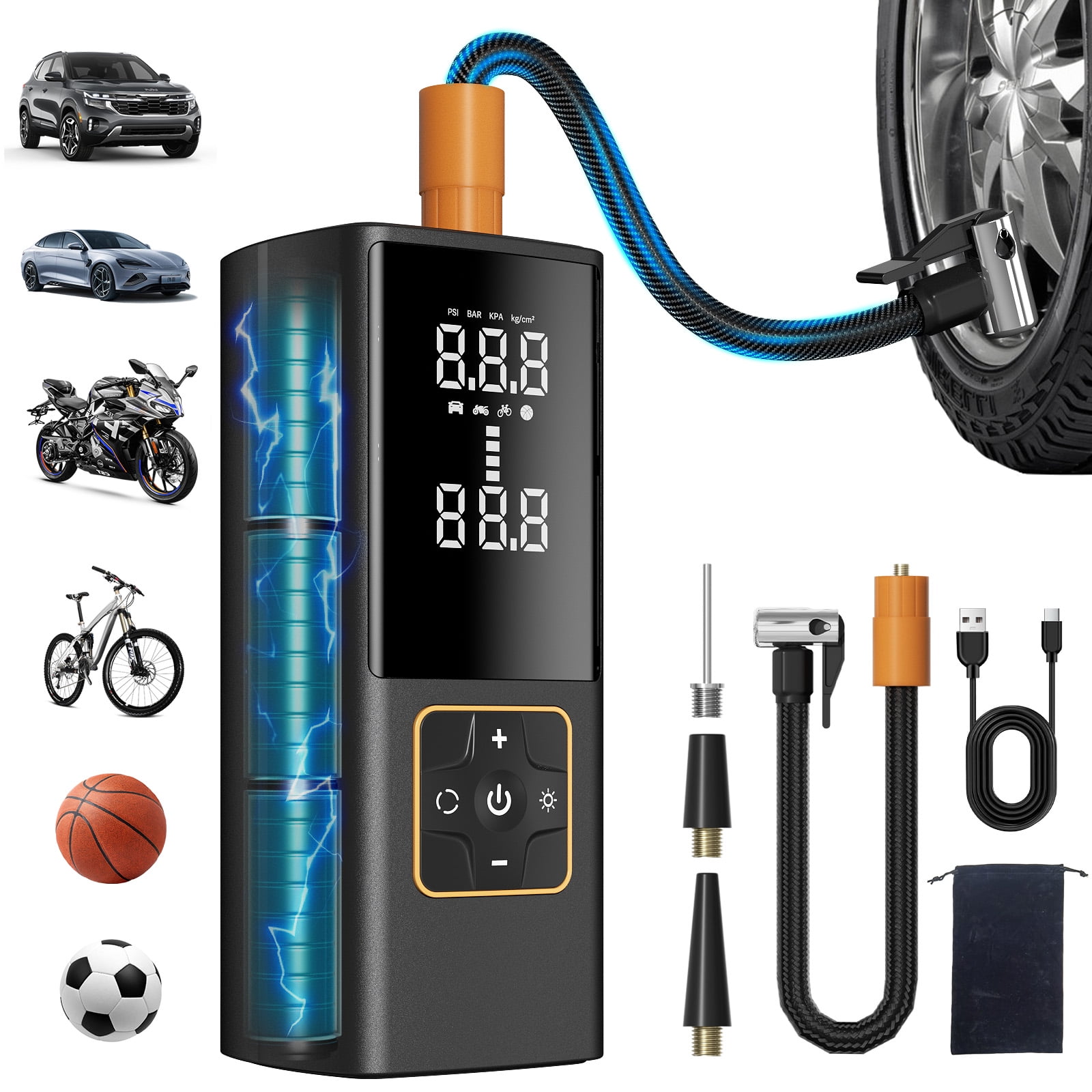 Tire Inflator Portable Air Compressor, 150 PSI & 6000mAh Cordless Bike ...