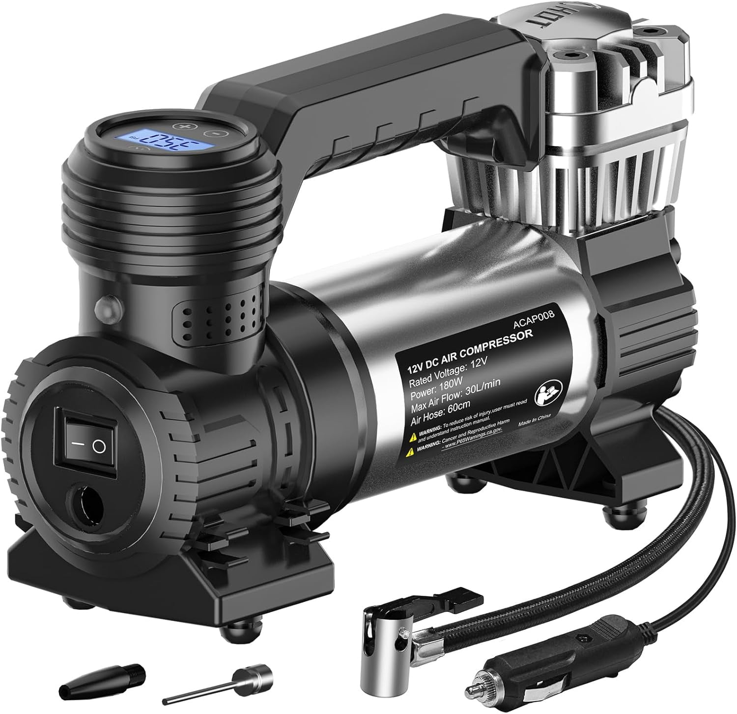 Tire Inflator Portable Air Compressor, 30L/M Fast Inflation, Auto Tire ...