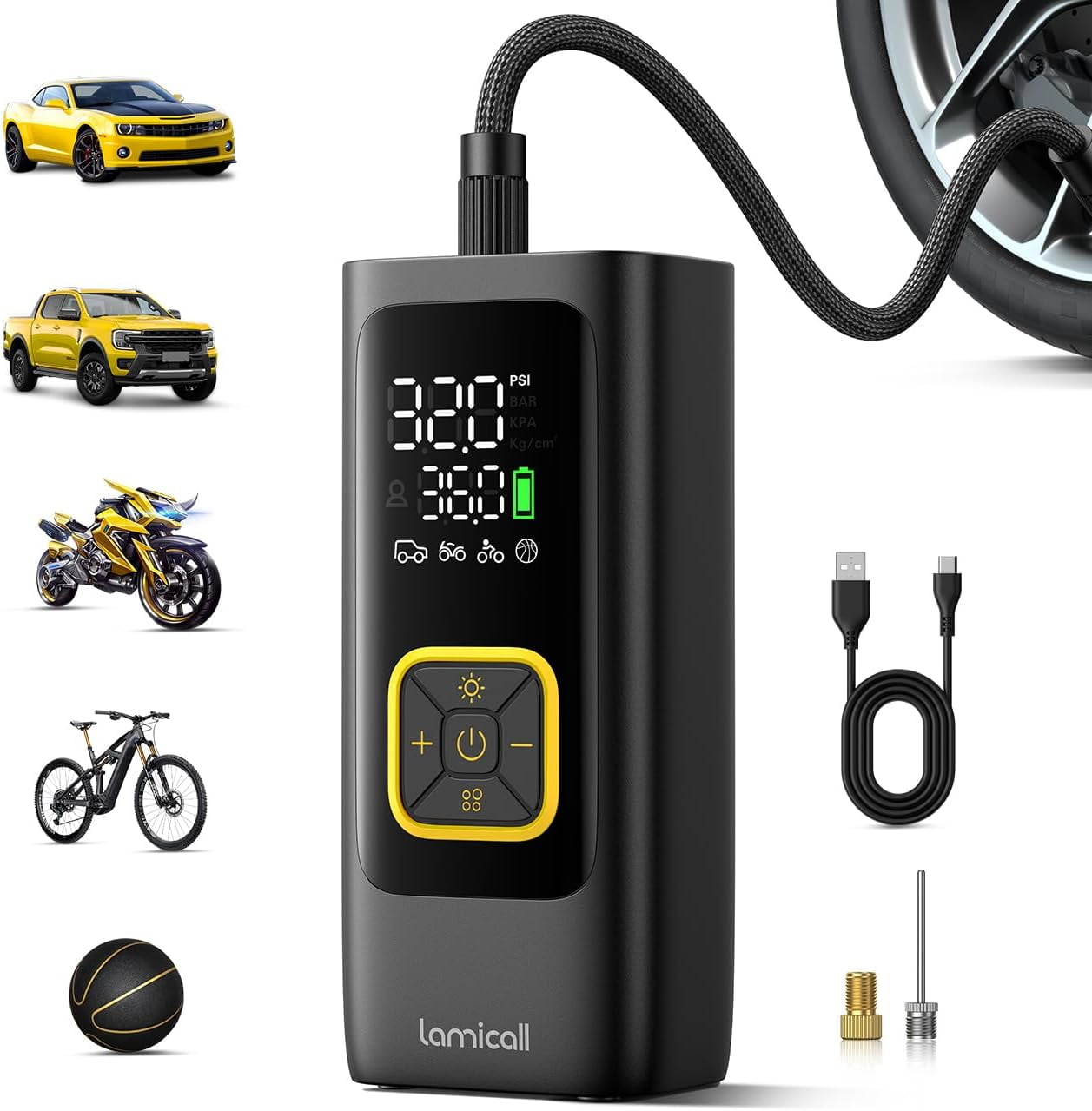 Tire Inflator Portable Air Compressor - [4X Faster][150 PSI] Car Bike Air Pump with Rechargeable ...