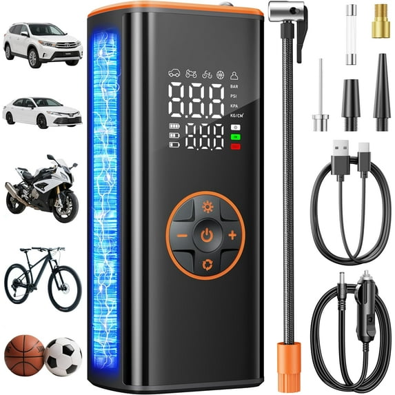 Tire Inflator Portable Air Compressor 5 in 1 Cordless Smart Pump with ...